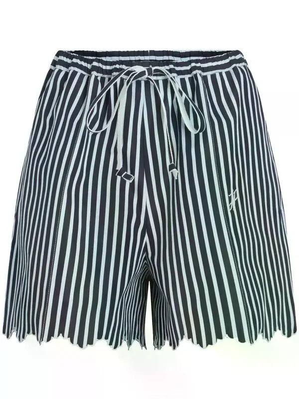 PATOU Striped Drawstring Shorts With Scallop Hem - Blue