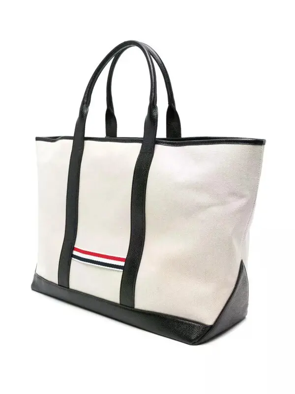 Thom Browne Canvas And Leather Tote Bag With Rwb Stripe