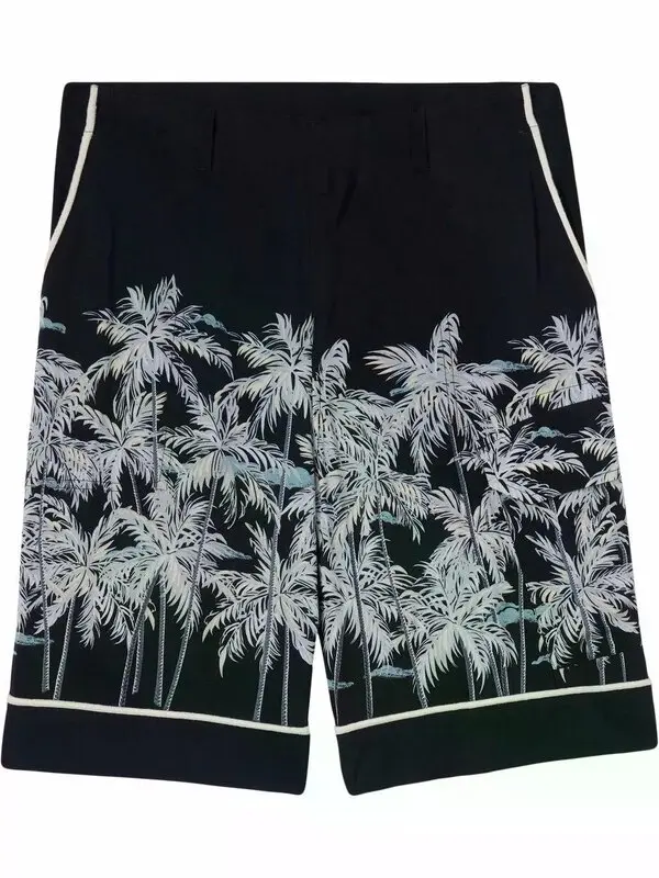Palm Angels Palm Tree Print Silk Bermuda Shorts - Black