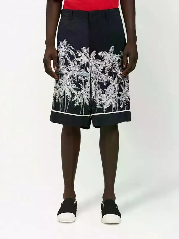 Palm Angels Palm Tree Print Silk Bermuda Shorts
