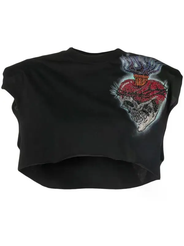 Philipp Plein Skull Motif Cropped T-shirt - Black