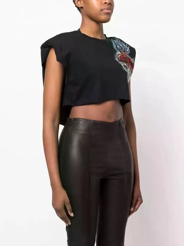 Philipp Plein Skull Motif Cropped T-shirt - Black