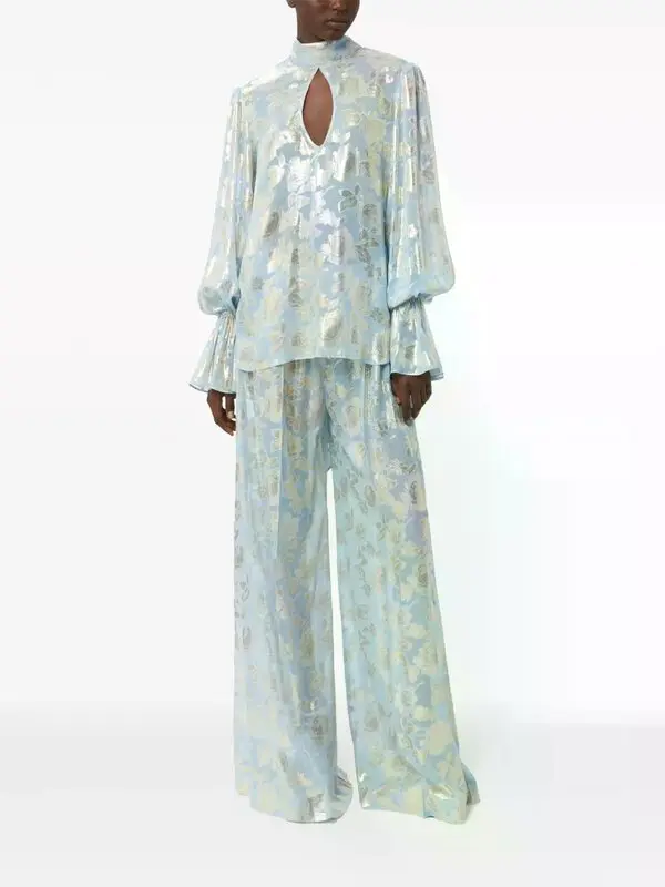 Nina Ricci Floral Jacquard Palazzo Pants