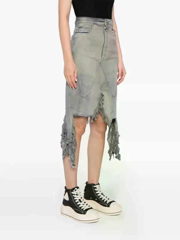 Rick Owens Distressed Denim Midi Skirt