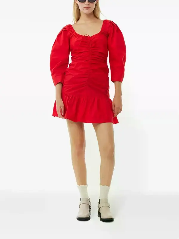 GANNI Gathered Poplin Mini Dress