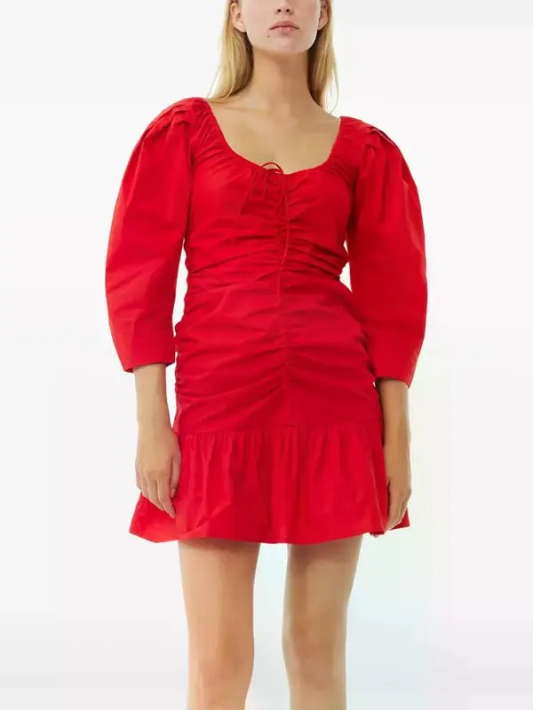 GANNI Gathered Poplin Mini Dress