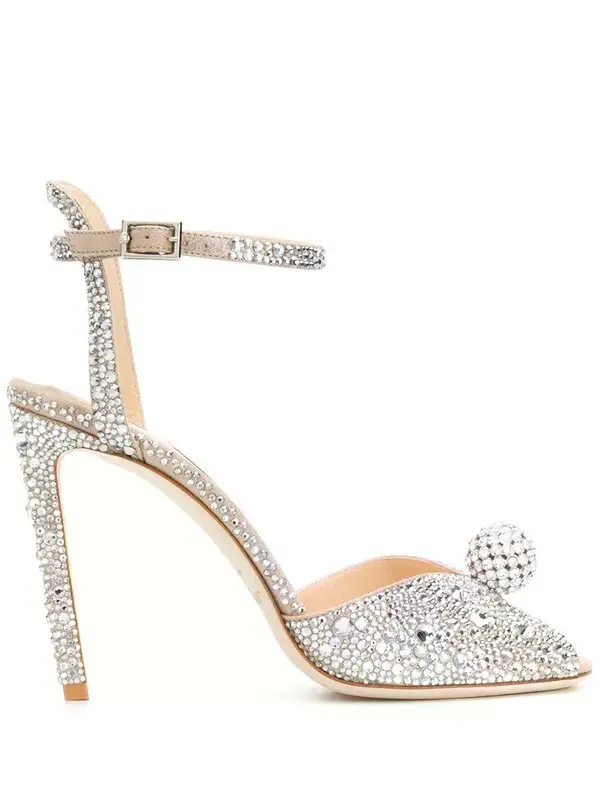 JIMMY CHOO Sacora 100 Embellished Suede Sandals - Silver
