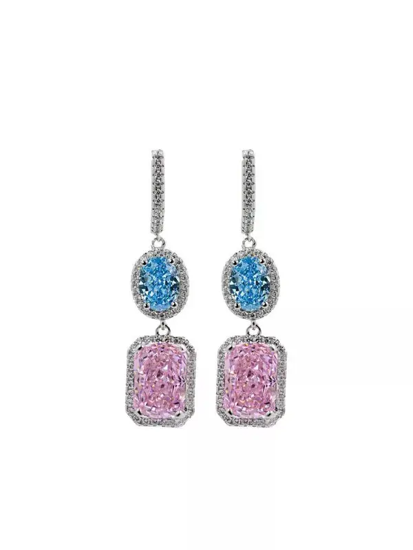 JUWELINA PARIS Sterling Marlene Earrings With Asscher And Oval Cut Gemstones - Silver