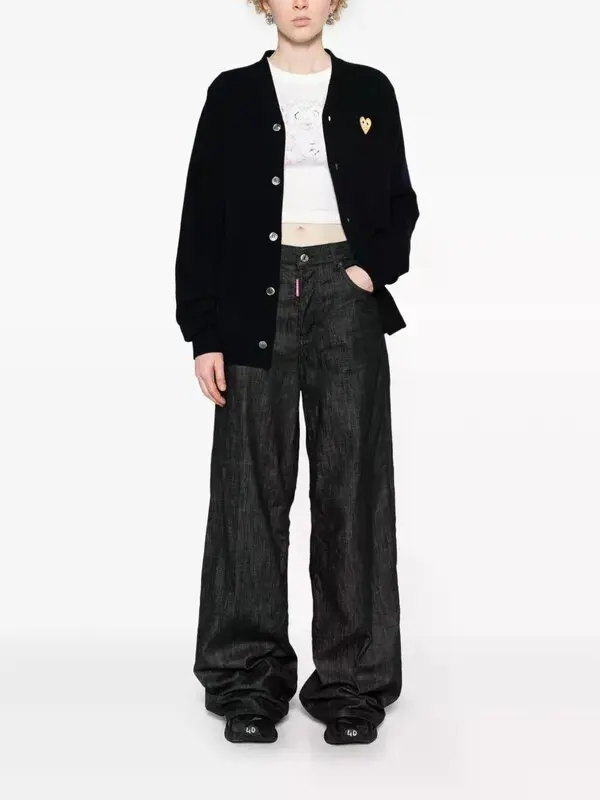 Play Comme Des Garcon V-neck Wool Cardigan - Blue