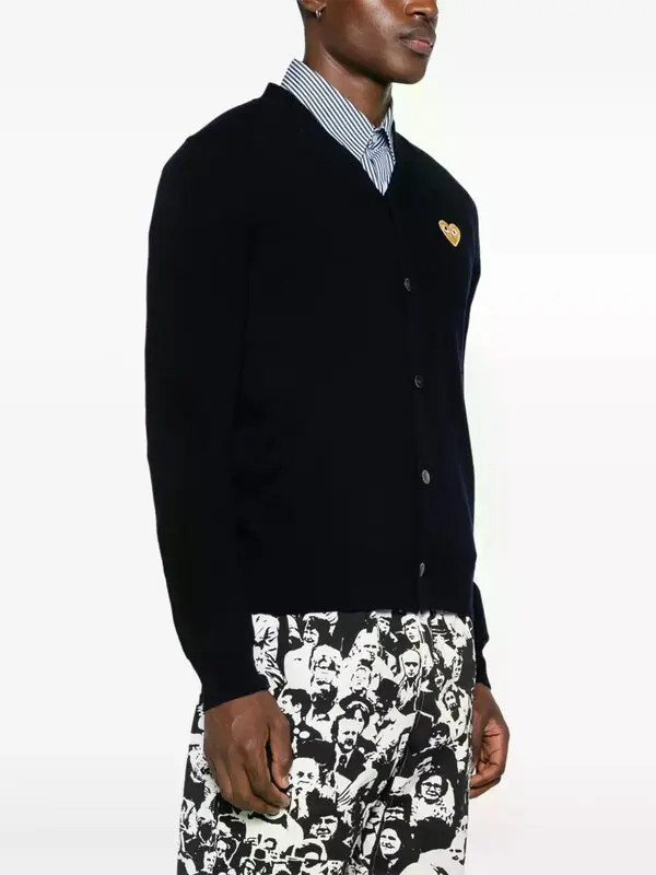 Play Comme Des Garcon V-neck Wool Cardigan - Blue