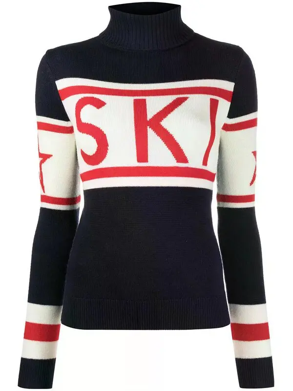 Perfect Moment Ski Intarsia Knit Roll Neck Jumper - Blue