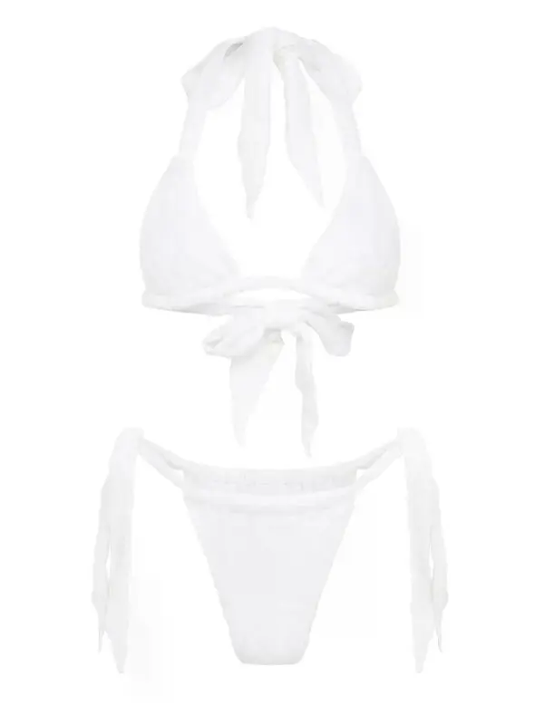 LET'S SWIM Tie-fastening Shark-jacquard Bikini Bottoms - White