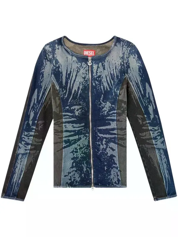 DIESEL® Abstract Print Long Sleeve Zip Up Top - Blue