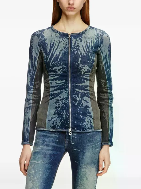 DIESEL® Abstract Print Long Sleeve Zip Up Top