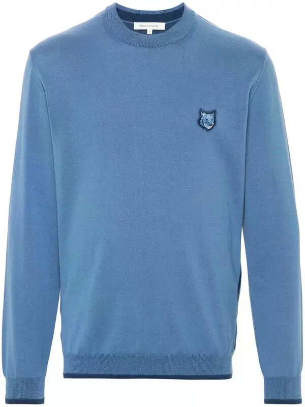 Maison Kitsuné Signature Fox Motif Knitted Jumper - Blue