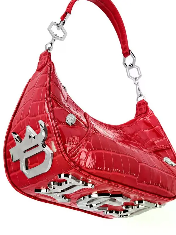Philipp Plein Ruby Calf Leather Gothic Shoulder Bag - Red