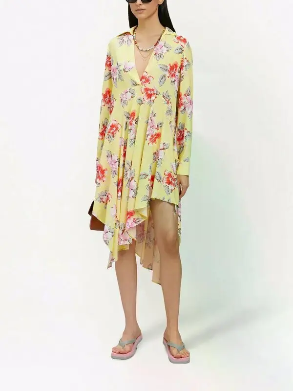 Palm Angels Asymmetrical Floral Shirtdress