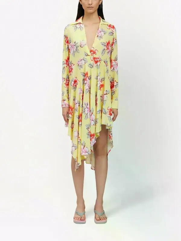 Palm Angels Asymmetrical Floral Shirtdress
