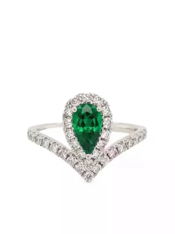 HYT JEWELRY 18kt White Gold Pear Cut Emerald And Diamond Ring - Silver