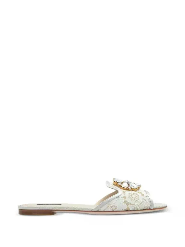 Dolce & Gabbana Bianca Rainbow Lace Brooch-detail Sandals - Grey