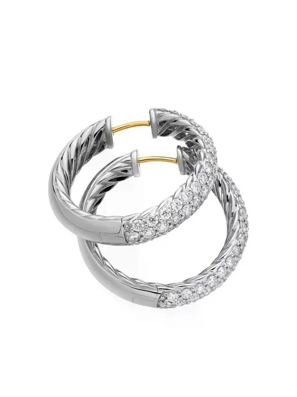 David Yurman Sterling Mercer Diamond Hoop Earrings