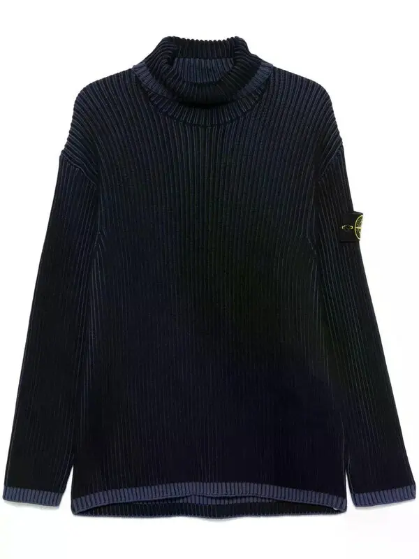 Stone Island Ribbed Virgin Wool Roll Neck Sweater