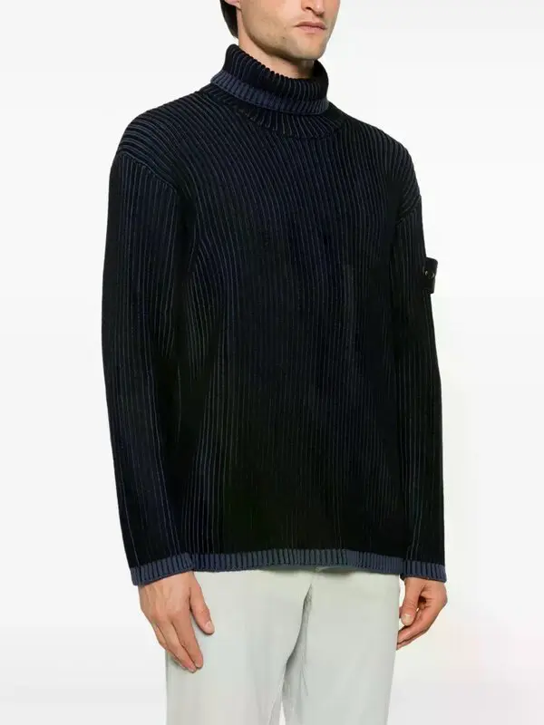 Stone Island Ribbed Virgin Wool Roll Neck Sweater