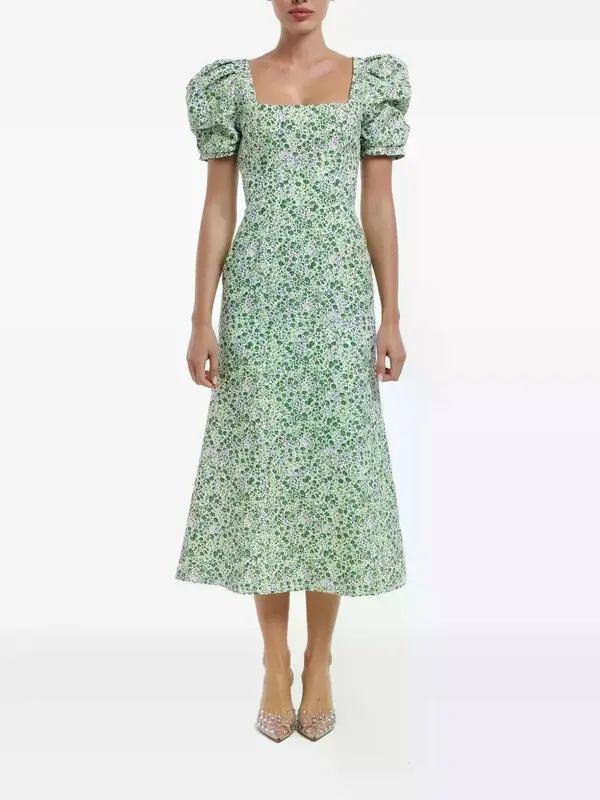 POST MERIDIEM Godet-gilhoutte Square-neck Midi Dress - Green