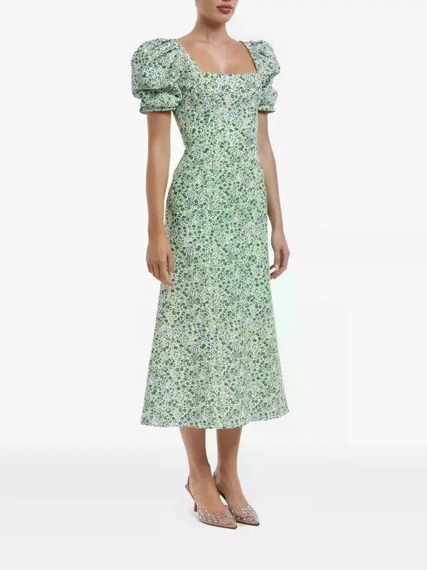 POST MERIDIEM Godet-gilhoutte Square-neck Midi Dress - Green