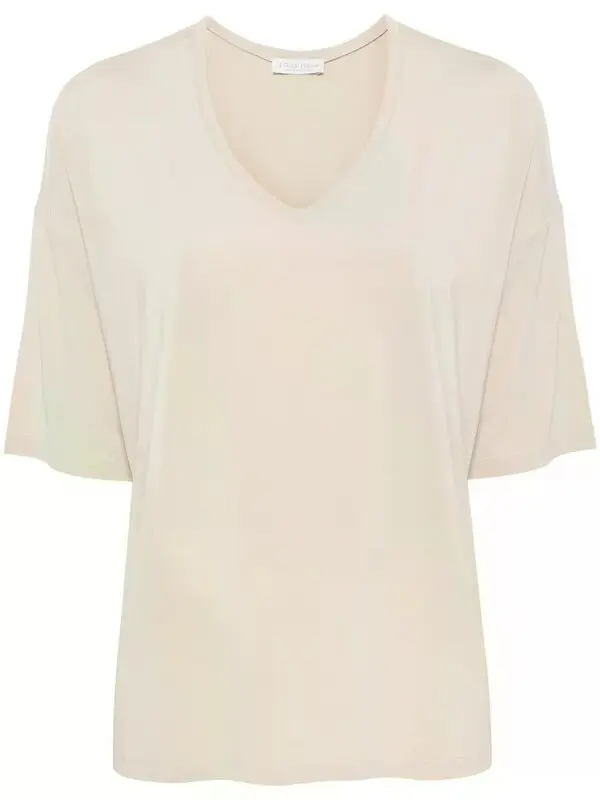 LE TRICOT PERUGIA V-neck Drop-shoulder T-shirt - Neutrals