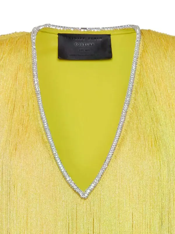 Philipp Plein Fringe Sleeveless Minidress - Yellow