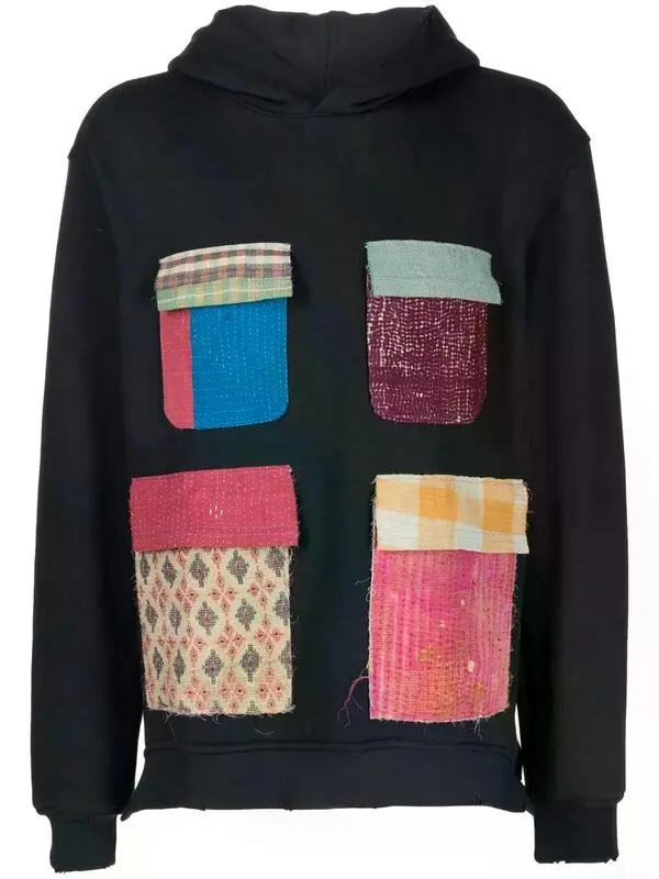 Alchemist Patchwork Cotton Hoodie - Black