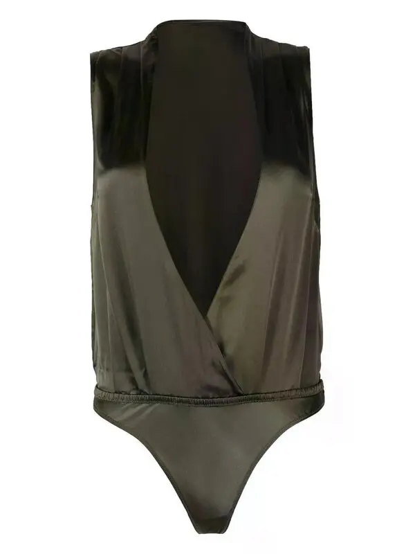 MAISON CLOSE Silk Plunge Bodysuit - Green