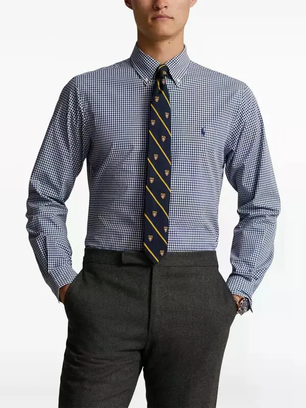 Polo Ralph Lauren Mini Check.pattern Cotton Shirt - Blue
