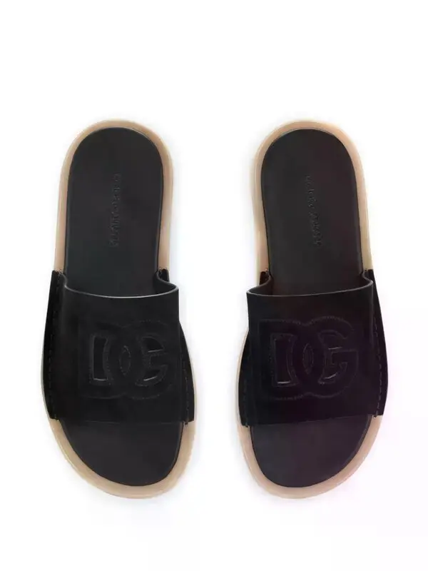 Dolce & Gabbana Calf Suede Embossed Logo Slides