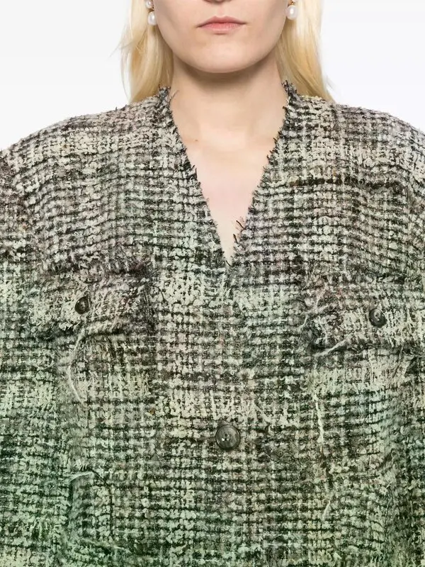 JNBY V-neck Tweed Jacket With Fringed Edge