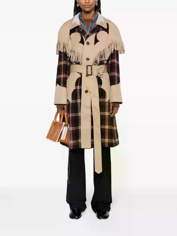 MAISON MARGIELA Check-pattern Fringed Wool Coat