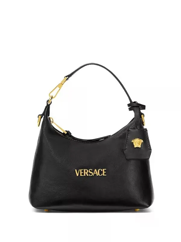 Versace Tag Top-handle Bag In Nappa Leather - Black