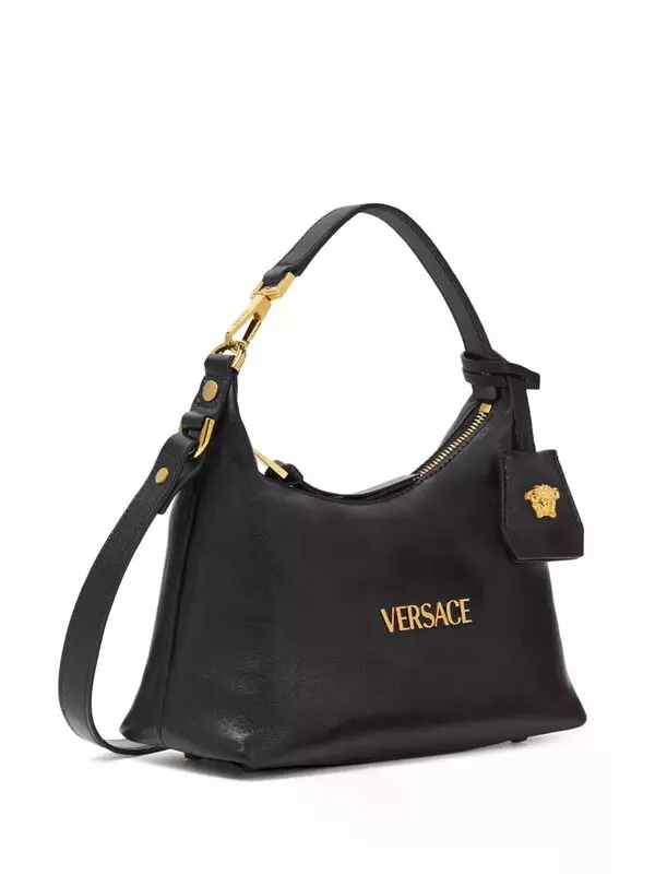 Versace Tag Top-handle Bag In Nappa Leather - Black
