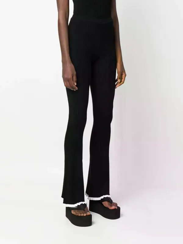 MSGM Ribbed Knit Logo High-waisted Flared Trousers