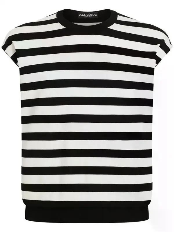 Dolce & Gabbana Striped Sleeveless Crew Neck Top - Black