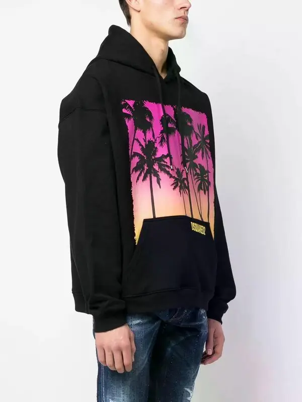 Dsquared2 Cotton Palm Tree Print Hoodie
