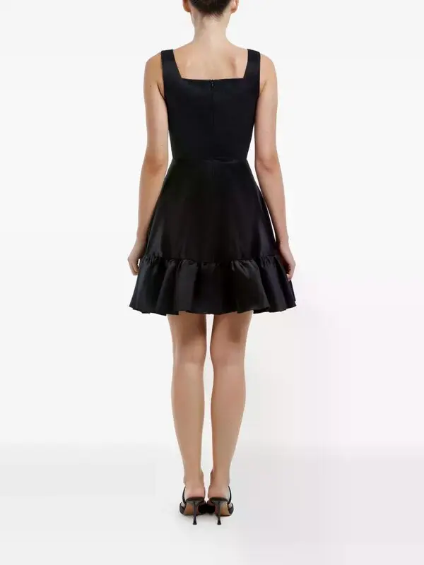 POST MERIDIEM Sleeveless Mini Dress With Rhinestone Embellishment And Ruffled Hem - Black