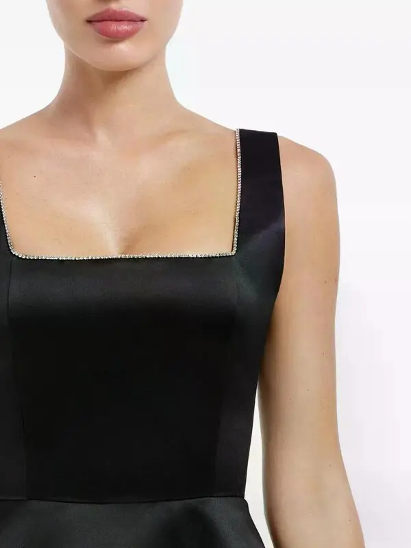 POST MERIDIEM Sleeveless Mini Dress With Rhinestone Embellishment And Ruffled Hem - Black