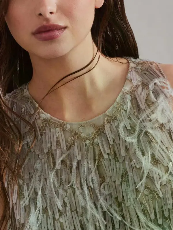 Brunello Cucinelli Sleeveless Feather Embellished Top - Neutrals