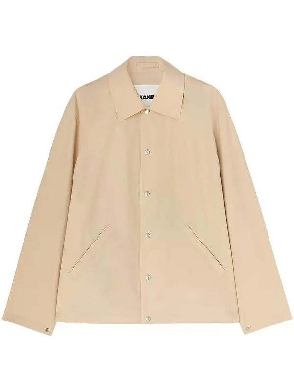 JIL SANDER Cotton Poplin Logo Print Jacket - Neutrals