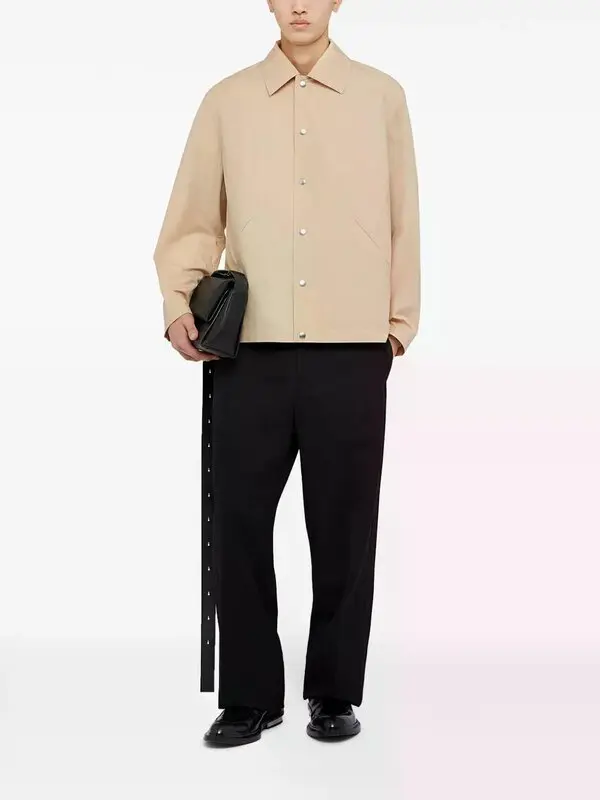 JIL SANDER Cotton Poplin Logo Print Jacket - Neutrals