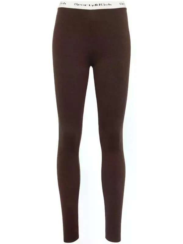 SPORTY & RICH Logo-waistband Knitted Leggings - Brown
