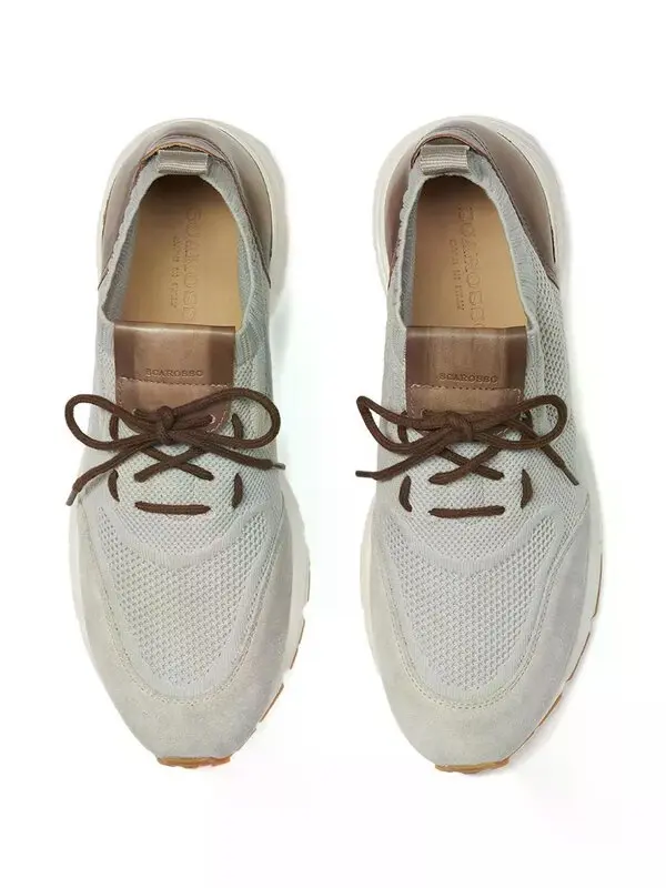 SCAROSSO Robbie Panelled Suede Knit Sneakers - Grey