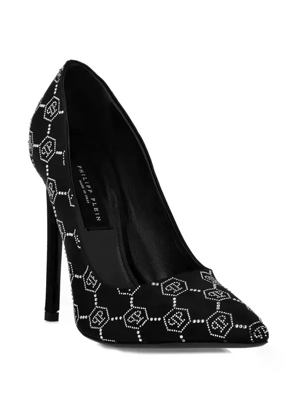 Philipp Plein Embellished Satin Pointed Toe High Heel Pumps - Black